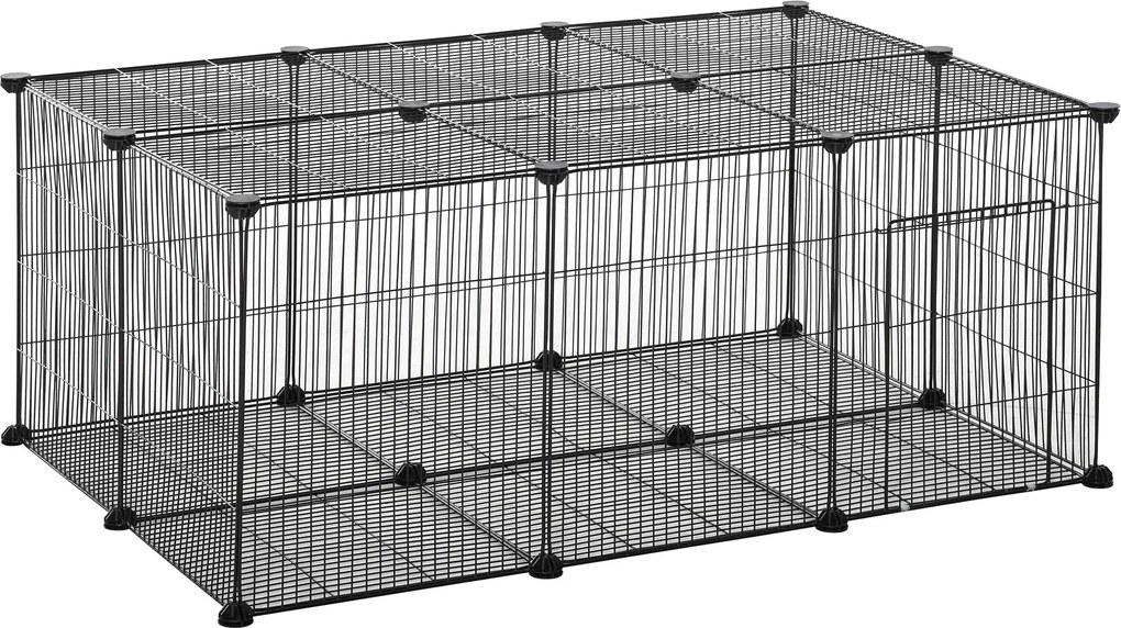 PawHut DIY Výběh pro malé zvířata s 22 síťovými panely a dveřmi pro králíky a morčata 105x70x45 cm Černý