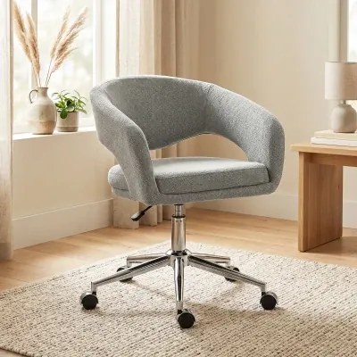 HOMCOM ergonomická kancelářská židle, křeslo do kanceláře z chenille s nastavitelnou výškou, zakřiveným opěradlem, šedá