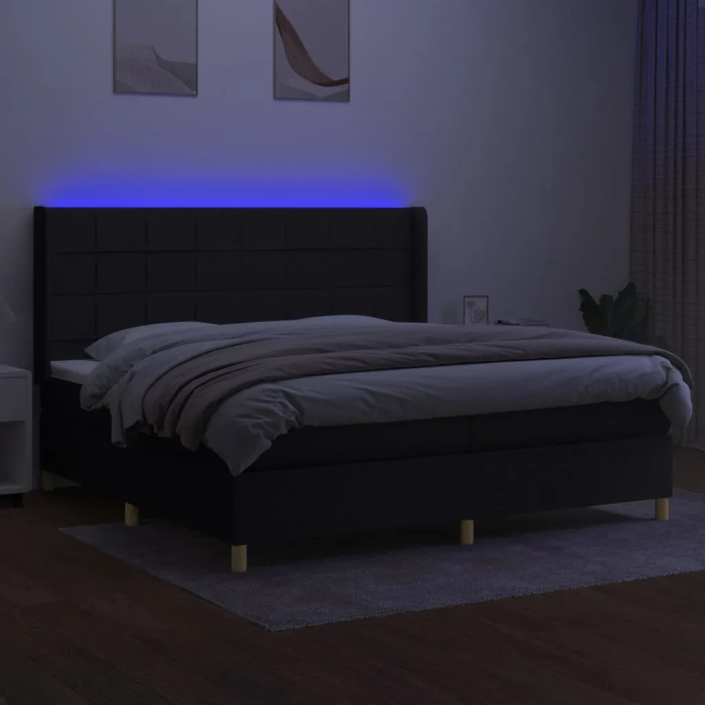 Box spring postel s matrací a LED černá 200x200 cm textil 3138903