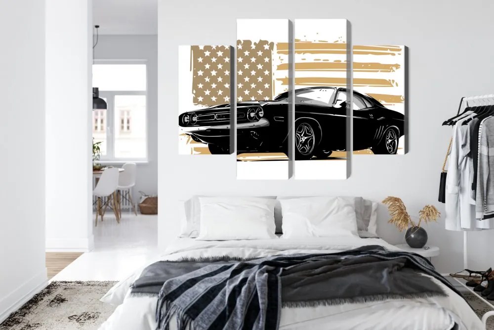 Vícedílný obraz Americké Svalové Auto S Pozadím Vlajky Usa Nedostatek Nedostatek Plátno Canvas 200x150