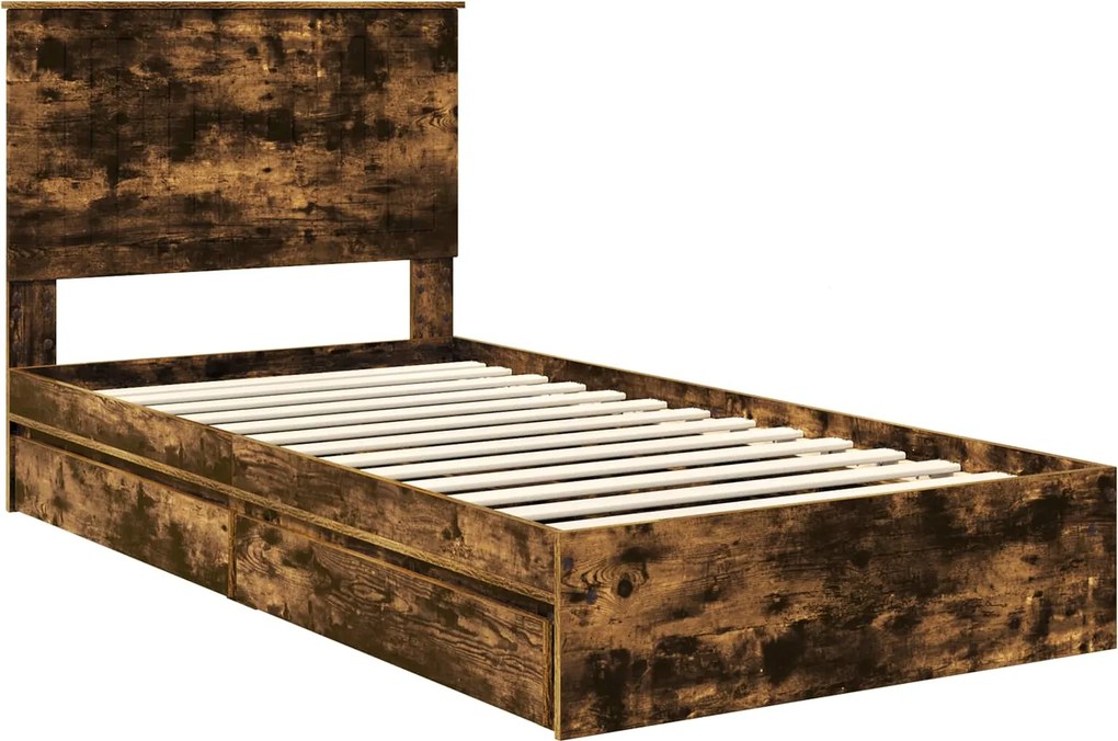 Postel s úložným prostorem se zásuvkou Kouřový dub 100 x 200 cm 3411240