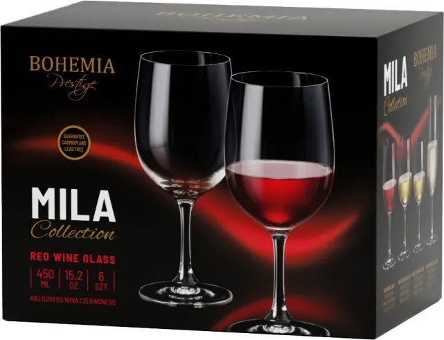 BOHEMIA PRESTIGE MILA SKLENICE NA ČERVENÉ VÍNO 450ML SADA 6KS