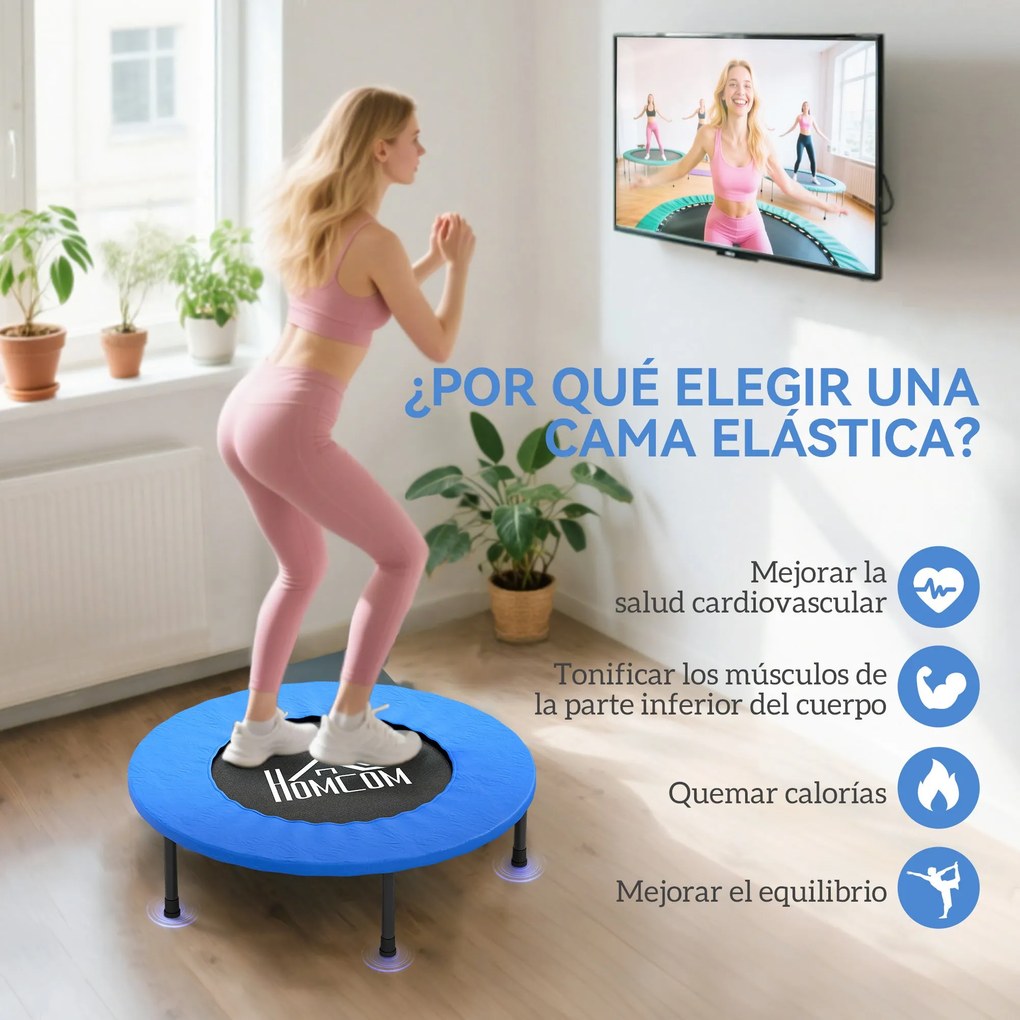 HOMCOM Fitness Trampolína Ø81 cm, Ocelová Trampolína se Zabezpečovací Podložkou a 28 Jary pro Vnitřní a Vnější Cvičení, Nosnost 100 kg, 81x81x22,5 cm…