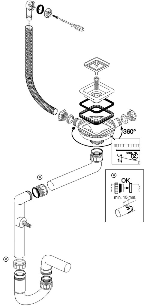 Sink Quality Argon 50, kuchyňský granitový dřez 420x420x225 mm + chromový sifon, bílá, SKQ-ARG.W.1KBO.50.X