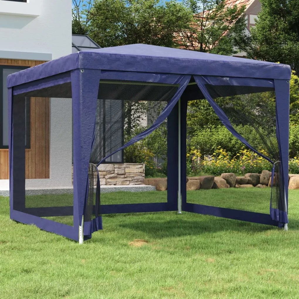 Party stan se 4 síťovanými bočnicemi modrý 3 x 3 m HDPE 319227