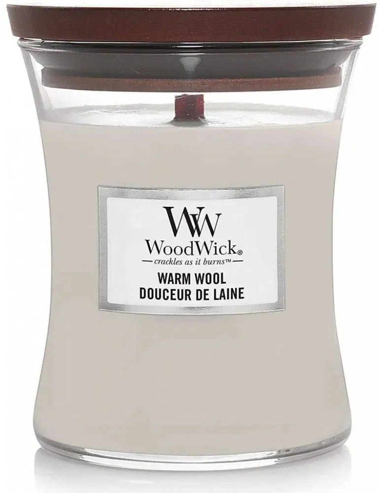 WoodWick vonná svíčka s dřevěným knotem malá Warm Wool 85 g