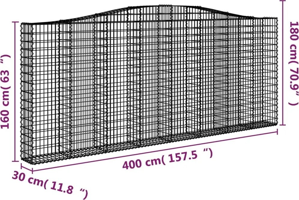 vidaXL Klenuté gabionové koše 6 ks 400x30x160/180cm pozinkované železo [3145869]