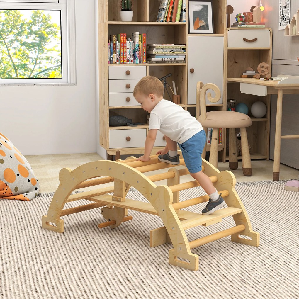 AIYAPLAY Montessori prolézačka pro vnitřní použití, dřevěný prolézací oblouk 2 v 1, pro děti od 2 do 4 let, 110x52x45 cm, přírodní dřevo