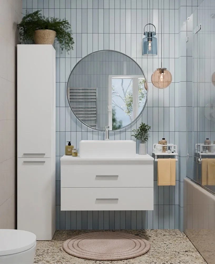 Závěsná skříňka s deskou a umyvadlem Nel 2S 80 cm bílá