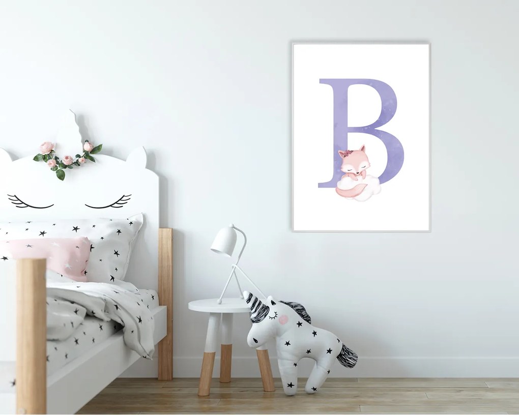 Abeceda písmena s liškou - Obraz, Plakát Velikost: B2 - 50x70 cm, Volba rámu: s bílým rámem, Písmeno: T