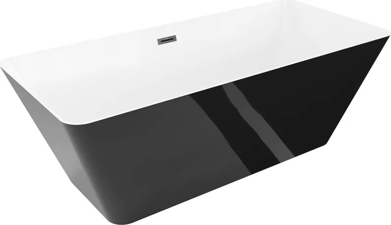 Mexen Velo Slim, volně stojící vana 170 × 75 cm, bílá lesklá, černý přepad, 52811707500-70
