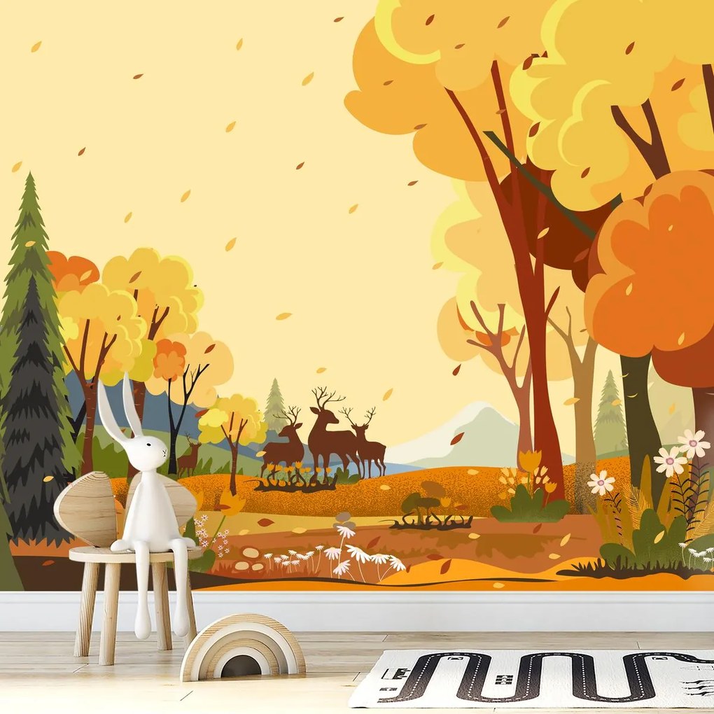 Fototapeta - Podzimní krajina, ilustrace (245x170 cm)