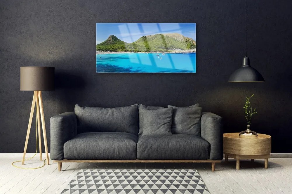 Obraz na skle Hory Moře Krajina 120x60 cm