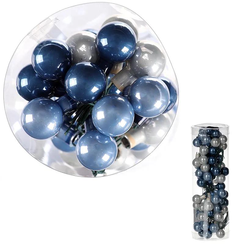 Ozdoby skleněné na drátku, modro-bílé barvy, pr.1.5cm, cena za 1 balení(72ks) - VAK108-1,5