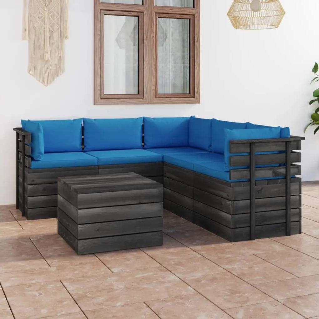 vidaXL 6dílná zahradní sedací souprava z palet + podušky borové dřevo [3061910] Barva: Modrá