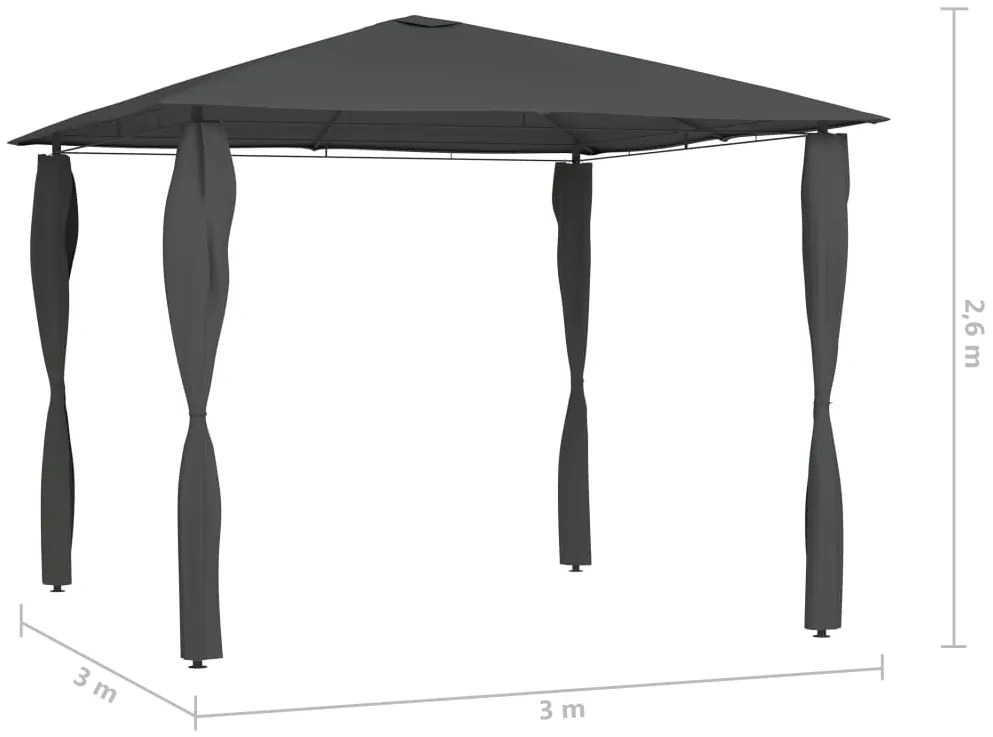 vidaXL Marketos Altán s krytými sloupky 3 x 3 x 2,6 m antracitový 160 g/m²