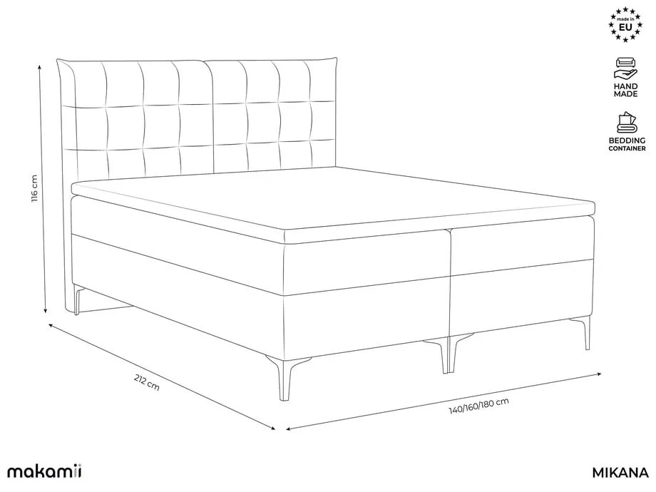 Šedá boxspring postel s úložným prostorem 180x200 cm Mikana – Makamii