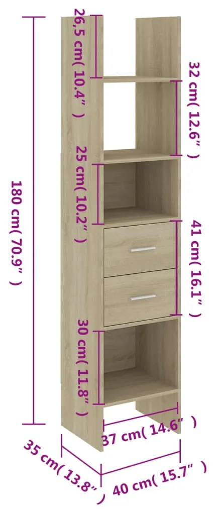 vidaXL Marketos Knihovna dub sonoma 40 x 35 x 180 cm kompozitní dřevo