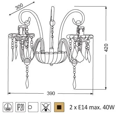 ACA DECOR Nástěnné svítidlo GIZA max. 2x40W/E14/230V/IP20