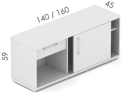 NABYTEK-DESIGNOVY.CZ - DEKB142LP - Komoda kancelářská EPIC, policová s 1 zás. a dvířky, délka 140/160cm, 45cm hloubka, L/P, dub/černá