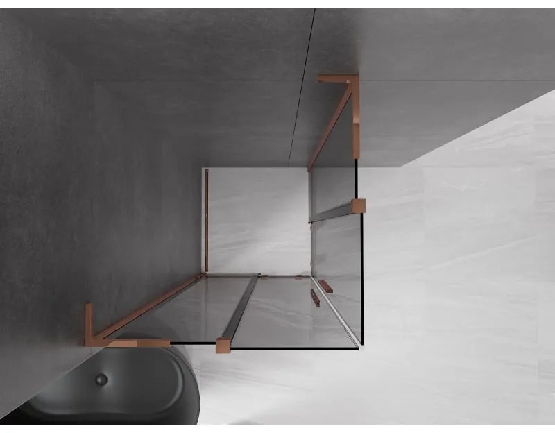 Mexen Velar L Duo, sprchový kout s posuvnými dveřmi 100 x 100 cm, 8mm šedé sklo, růžové zlato, 871-100-100-02-43-60