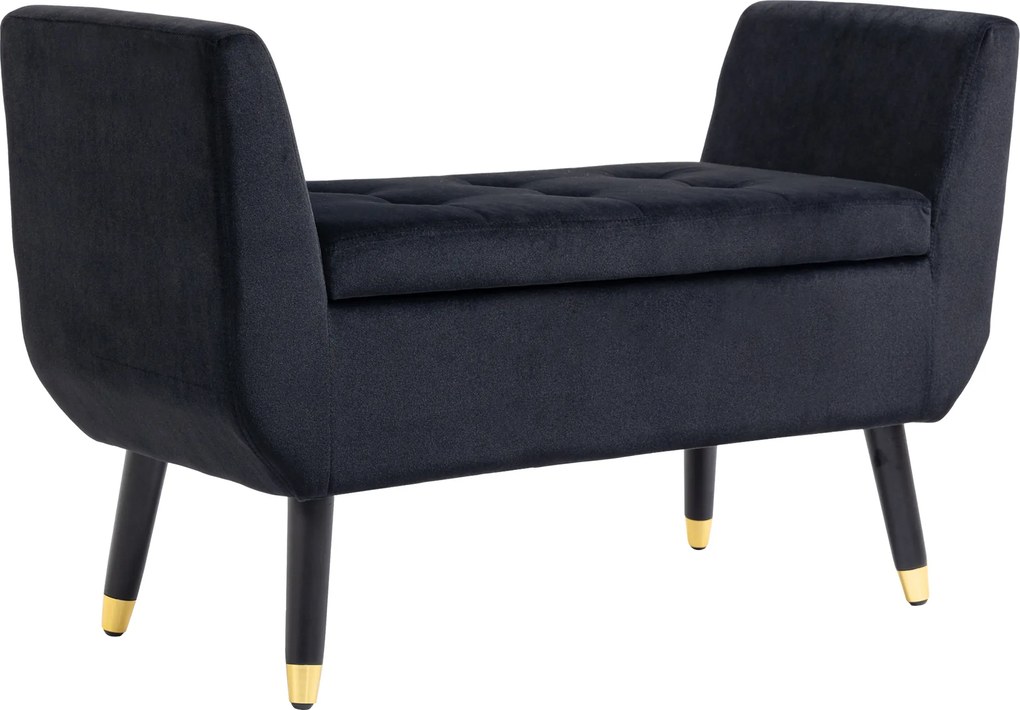 HOMCOM Luxusní čalouněná lavice s úložným prostorem a područkami, sametový polyester, kaučukové dřevo, černá, 107x42x65cm do obývacího pokoje a předs…