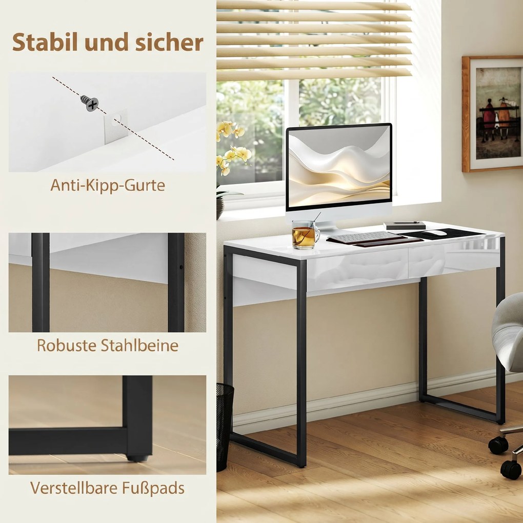 HOMCOM počítačový stůl 100 x 50 cm – ocelový rám, 2 zásuvky, kompaktní do domácí kanceláře, černý