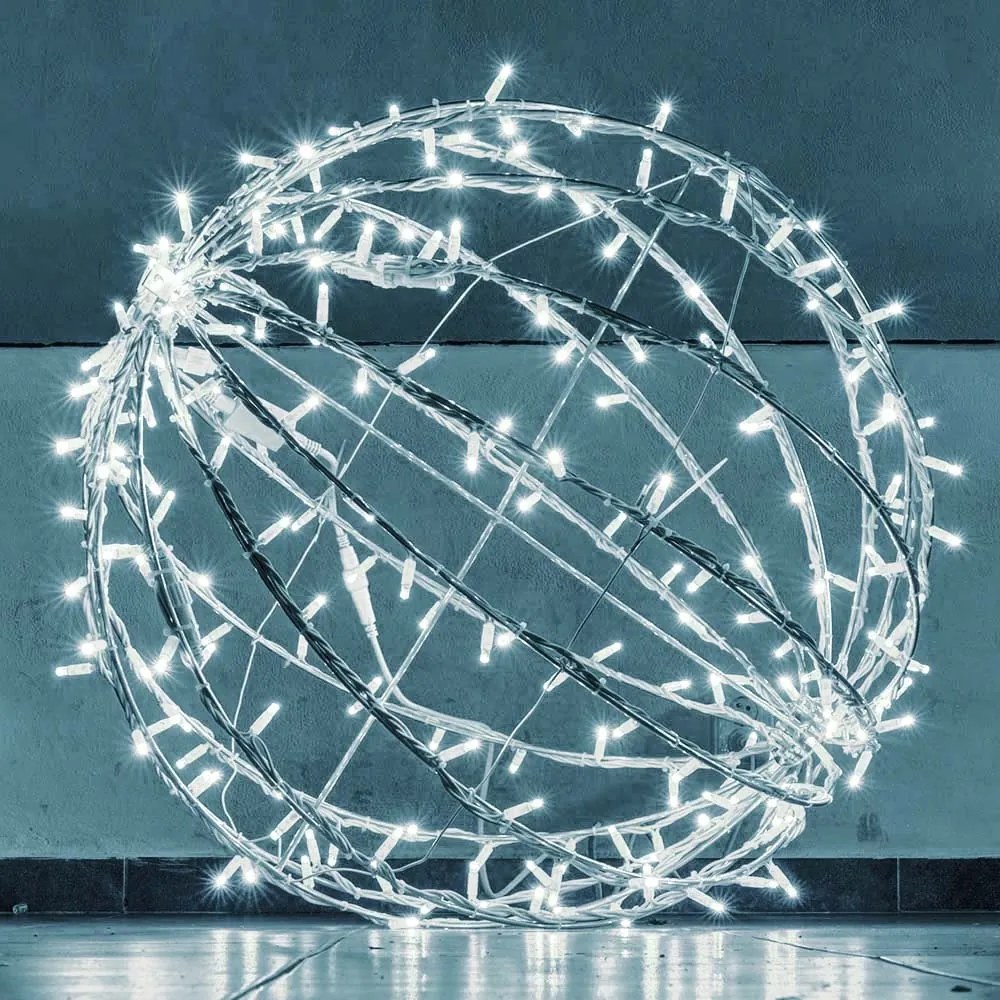 Easy fix 3D LED svítící koule, skládací, pr. 80 cm, ledově bílá, bílý kabel, IP67, hliník