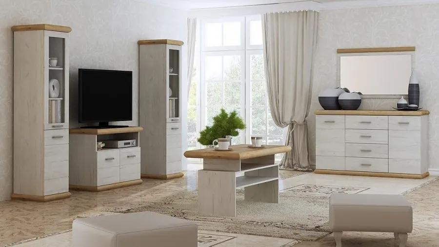 Casarredo - Komfort nábytek Komoda s vitrínou KORA K8 divoký dub/bílá