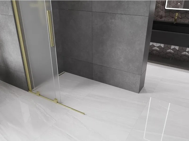 Mexen Velar, sprchová zástěna s posuvnými dveřmi Walk-in 85 x 200 cm, 8mm sklo námraza, zlatá matná, 871-085-000-33-55