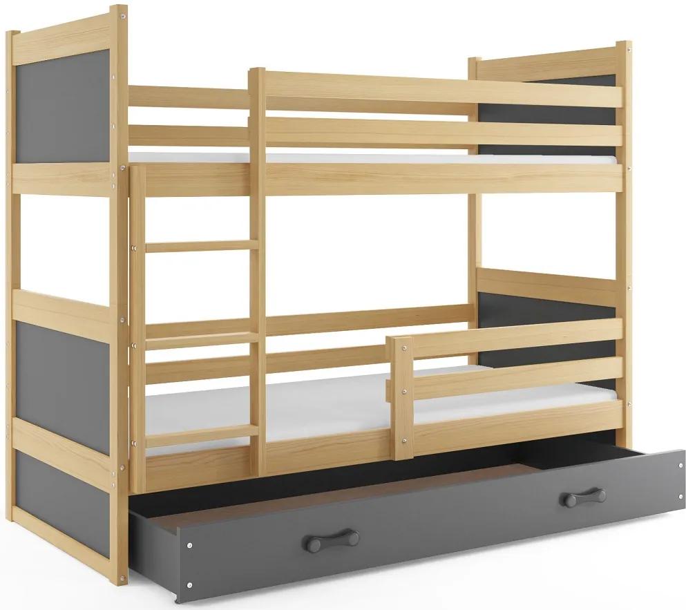 BMS Group Dětská patrová postel s úložným prostorem RICO borovice Velikost postele: 160x80 cm, Barva šuplíku: Růžová