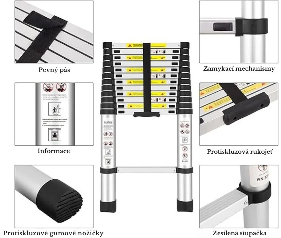 Zuki Teleskopický výsuvný žebřík DTFO 3,8 m hliníkový 30865