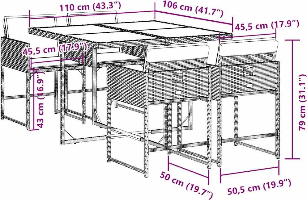 5dílný zahradní jídelní set s poduškami šedý polyratan 3211256