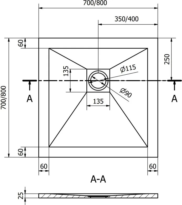 Mexen Stone+ kompozitní čtvercová sprchová vanička 80 x 80 cm, bílá - 44108080