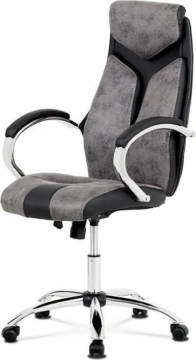 Autronic Kancelářská židle, látka šedá+ekokůže černá, houpací mech, kovový kříž KA-N520 GREY AKCE