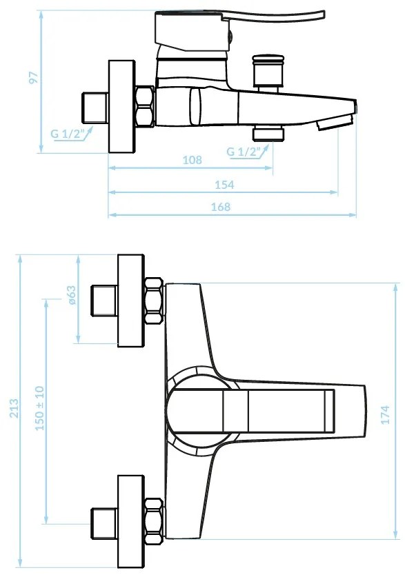 Kuchinox Madera, nástěnná vanová baterie 150mm, černá matná, LAV-BQM_710D