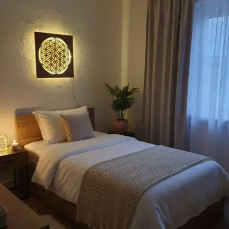 Dřevěná mandala Květ života s LED podsvícením obraz na zeď | SENTOP LED0168