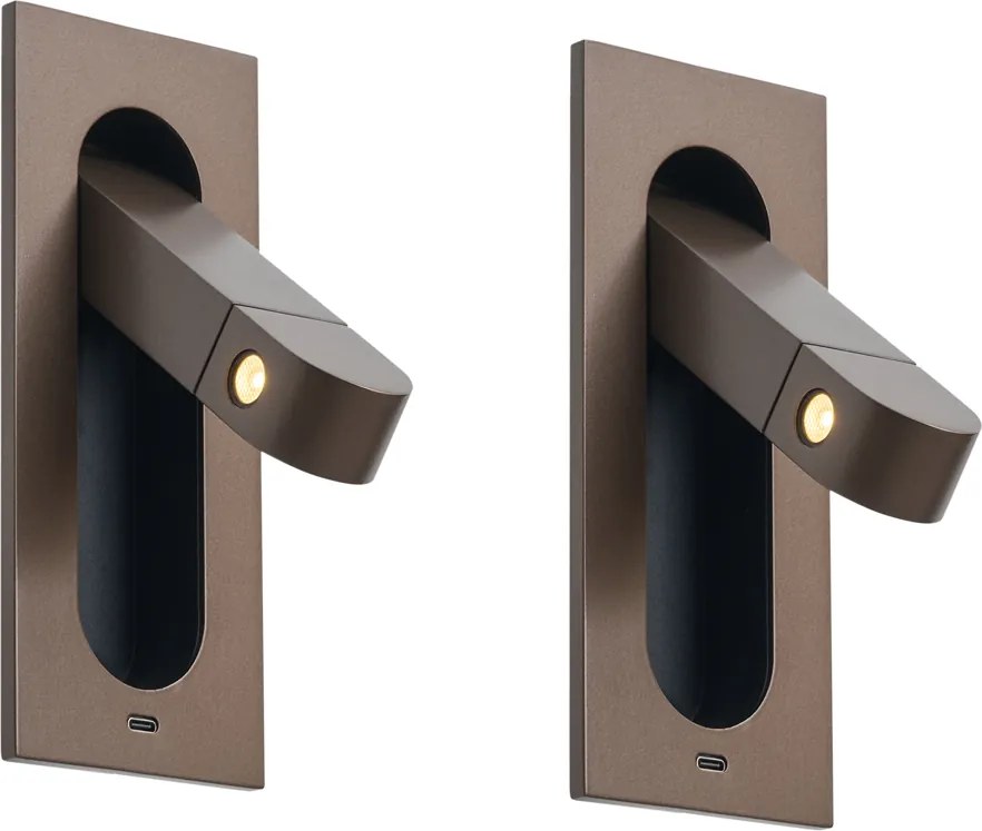 Sada 2 moderních nástěnných svítidel tmavě bronzová vč. LED a portu USB-C - Hilton