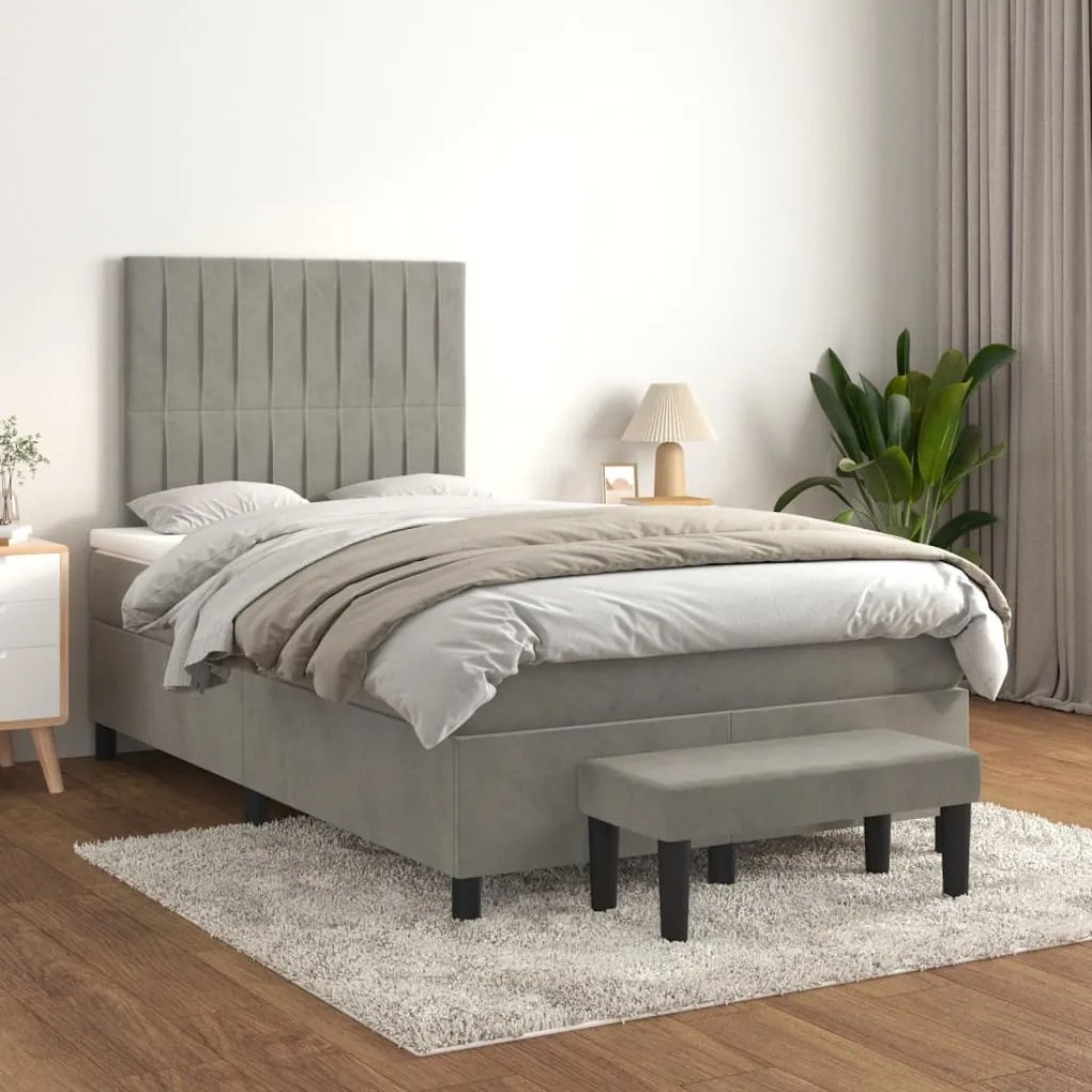 vidaXL Box spring postel s matrací 120 x 200 cm samet [3137954] Barva: světle šedá