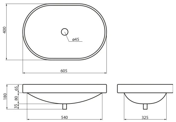 Sapho - Zápustné umyvadlo LIMA 60x40 cm keramika/bílá