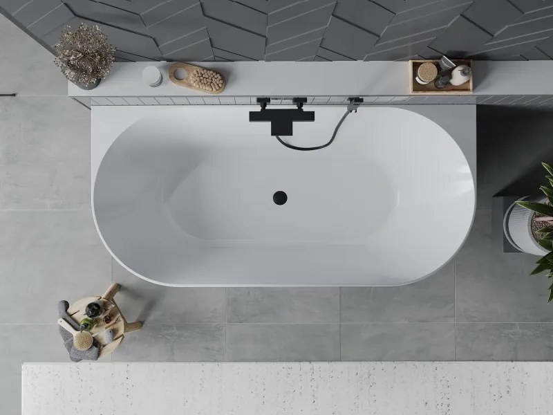 Mexen Oval Slim volně stojící přistěnná vana 170 x 80 cm, bílá, přepad černý - 52661708000-70