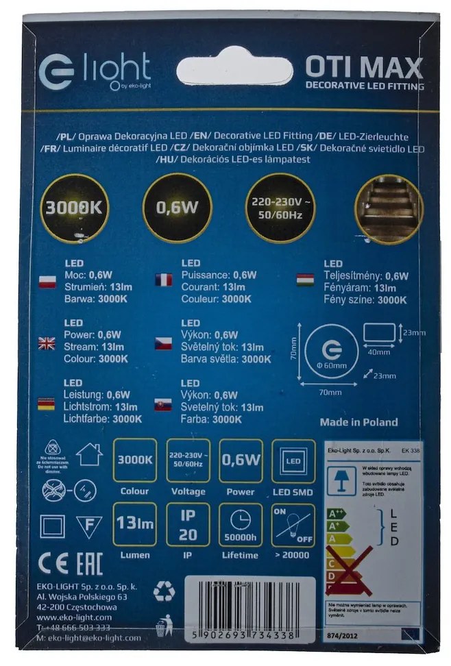 Schodišťové LED svítidlo Oti Max, 1x LED 0,6w, 3000k, s