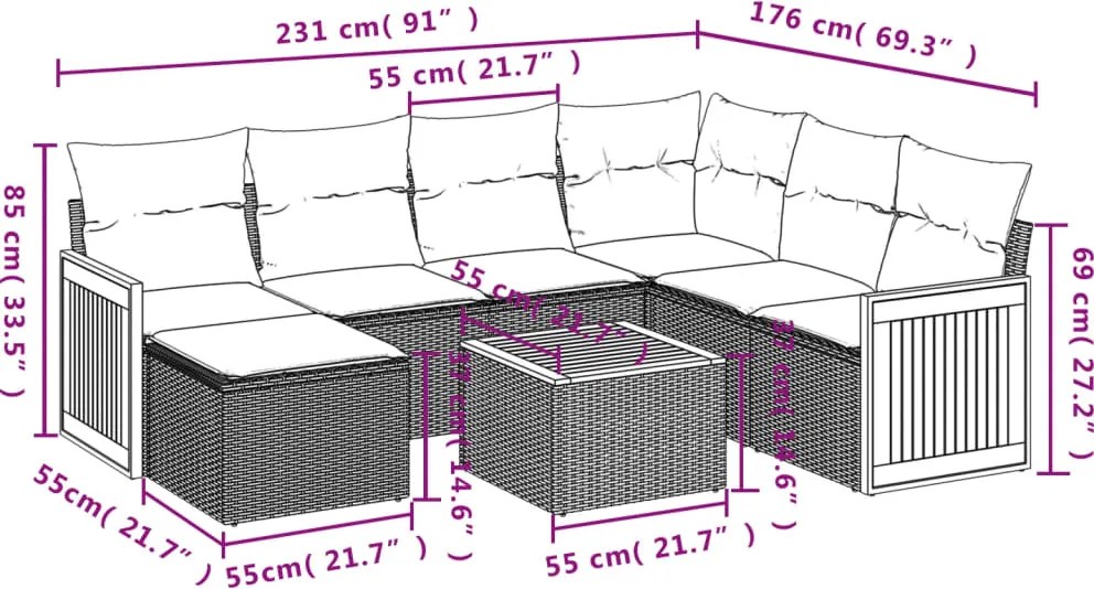 8dílná zahradní sedací souprava s poduškami béžová polyratan 3260295