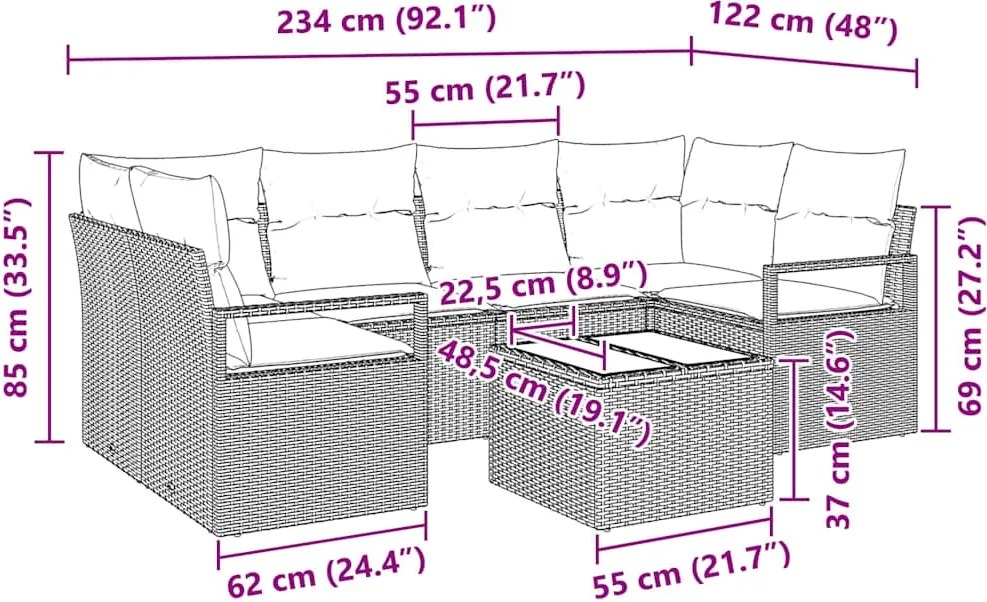 Set pohovek 7 ks 6-Počet míst Béžová a krémová polyratan 3346281
