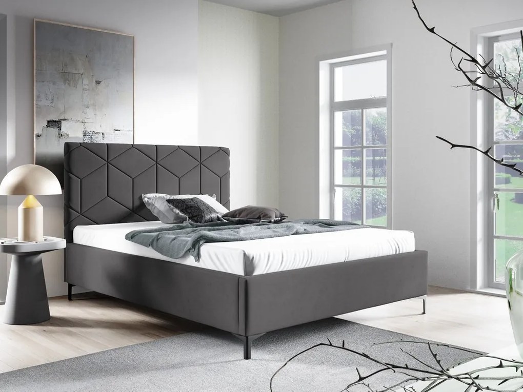 Eka Čalouněná postel BOX+ 180x200 cm Barva látky Trinity: Tmavě béžová (Trinity 2305), Úložný prostor: Bez úložného prostoru