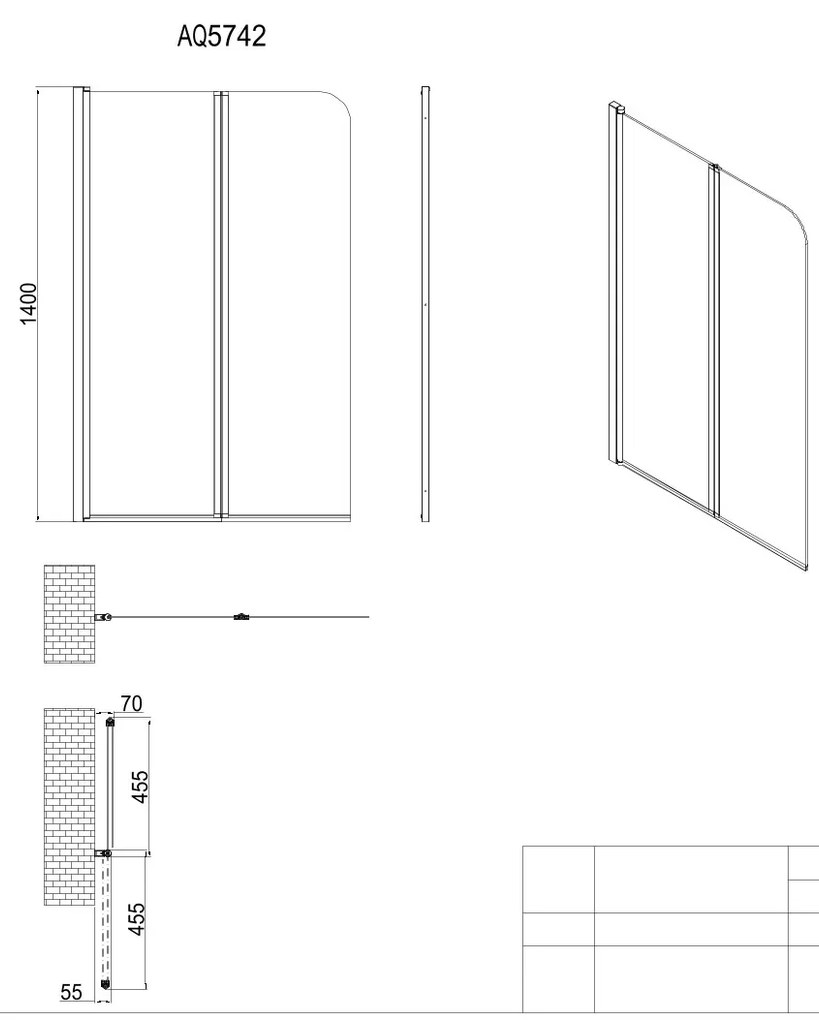 Aqualine, WILA vanová zástěna 900x1400 mm, skládací, chrom, čiré sklo, AQ5742