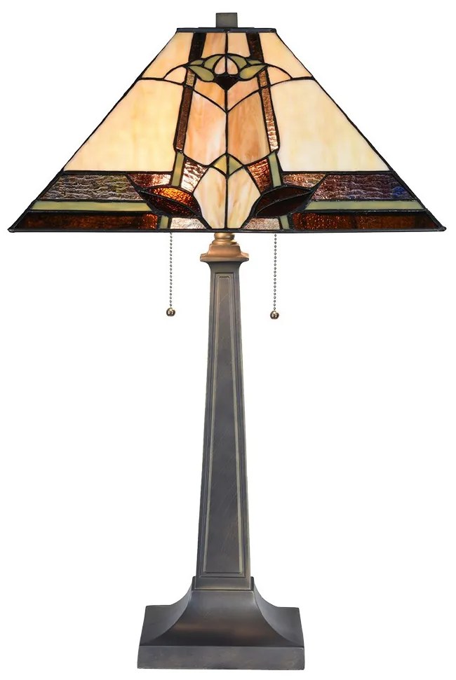 Béžovo-hnědá stolní lampa Tiffany Silvia - 45*45*80 cm E27/max 2*60W