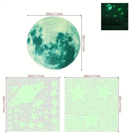Samolepky na zeď - svítící měsíc s hvězdami Varianta: set G - zelená sada