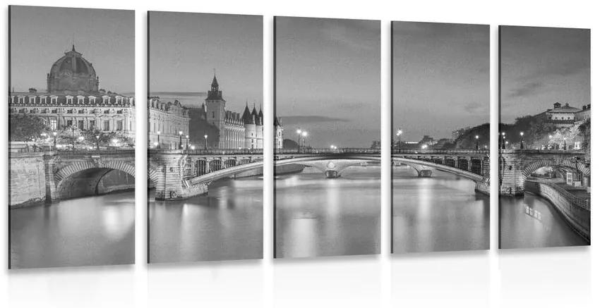 5-dílný obraz oslňující panorama Paříže v černobílém provedení Varianta: 200x100
