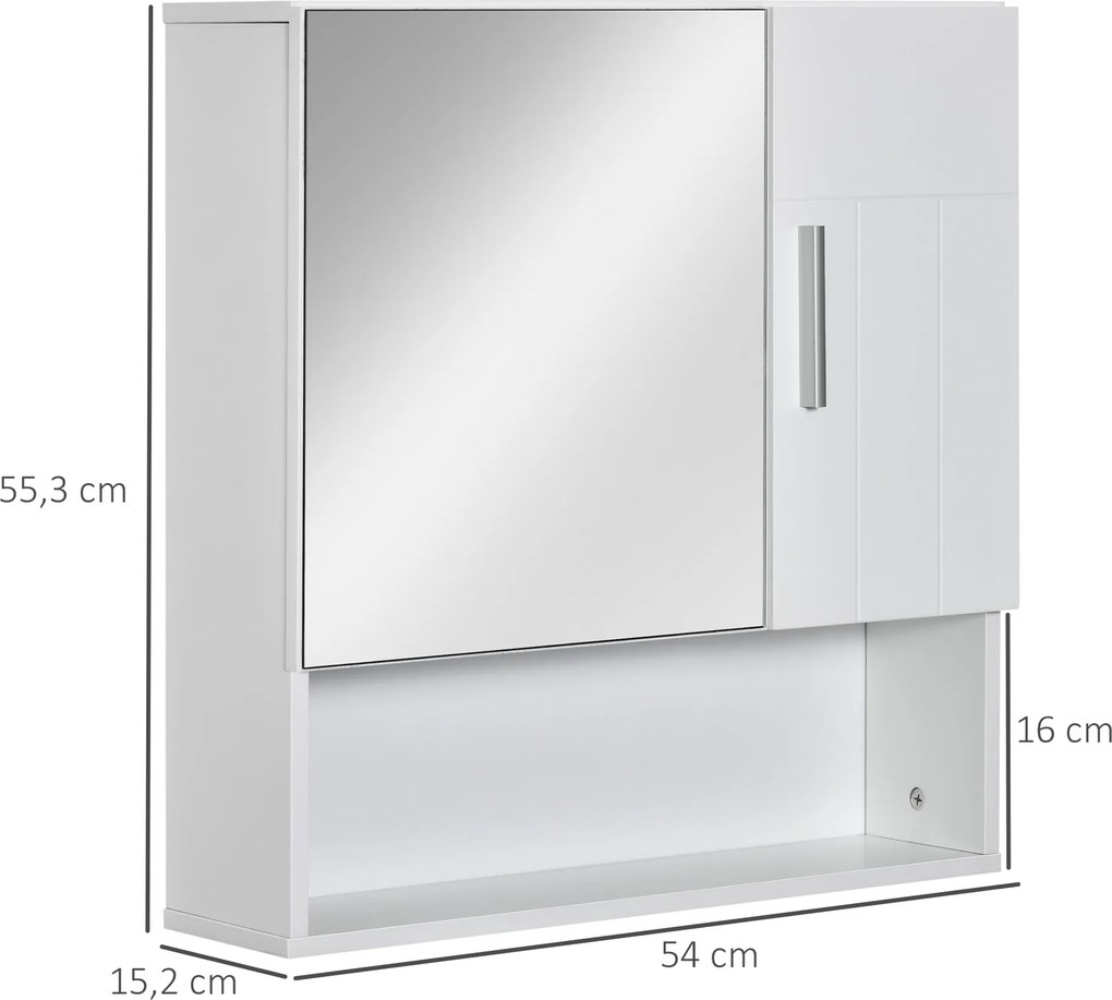 Kleankin Koupelnová Skříňka s Zrcadlem - Zavěšená Skříňka s 2 Dveřmi a 2 Nastavitelnými Policemi 54x15,2x55,3 cm Bílá